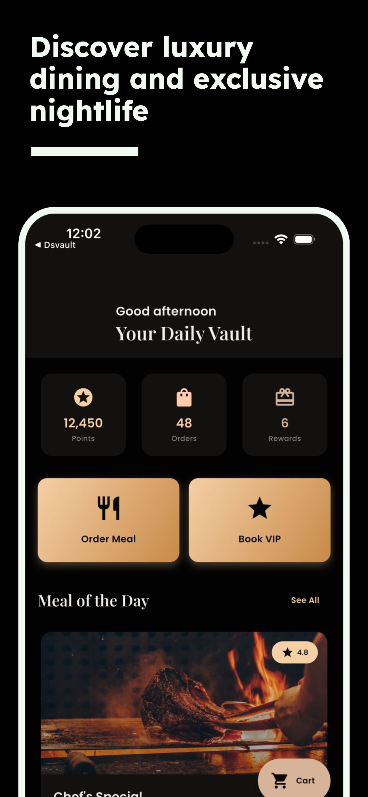 Vault Kitchen mobile app preview